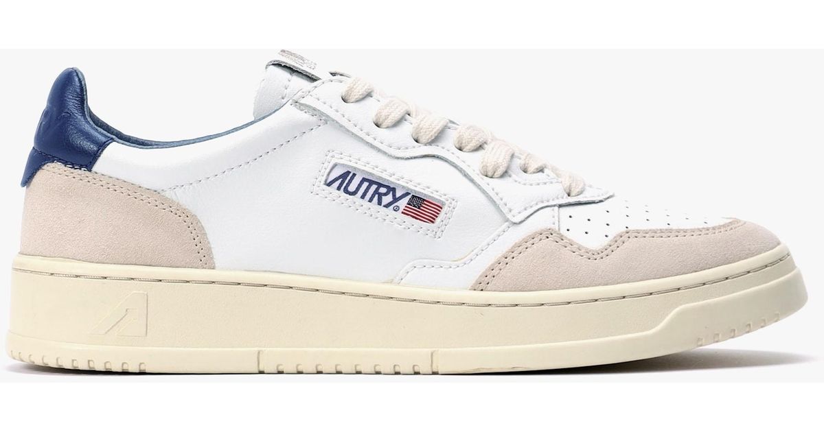 Autry Men's Medalist Low White Blue Leather & Suede Trainers for Men ...