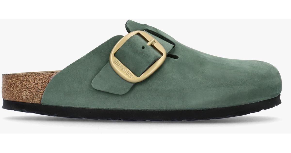 Birkenstock Boston Big Buckle Thyme Nubuck Leather Clogs in Green | Lyst