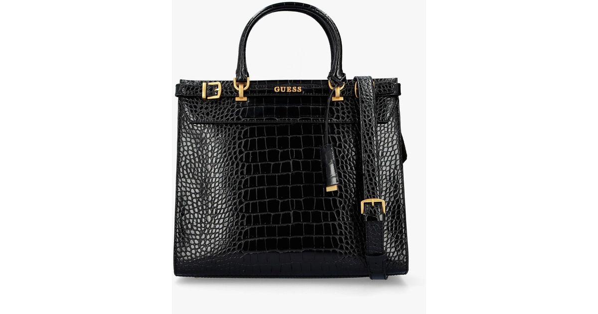 Guess Sestri Elite Black Moc Croc Tote Bag | Lyst Australia