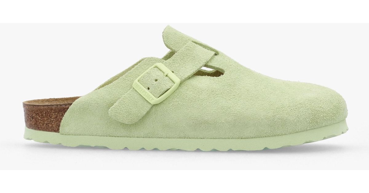Birkenstock Boston Faded Lime Suede Leather Clogs , Leather in Green | Lyst