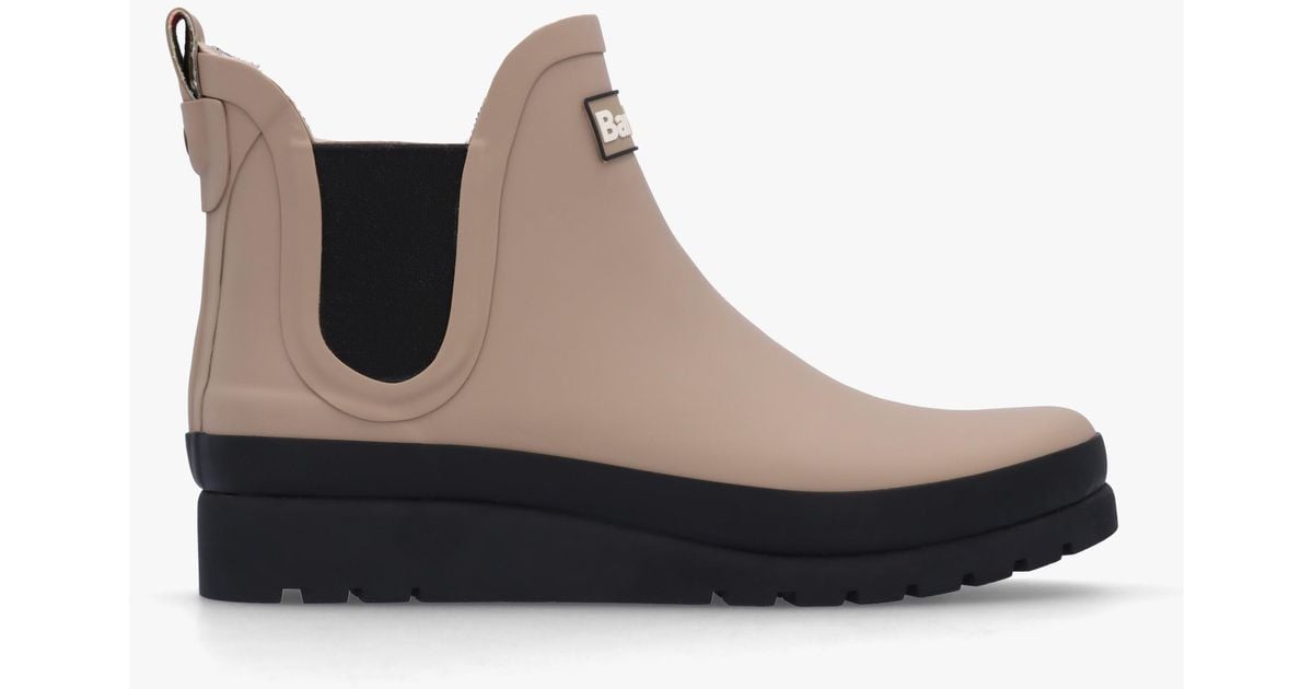 Barbour Clifton Light Trench & Low Wedge Wellington Boots in Brown | Lyst