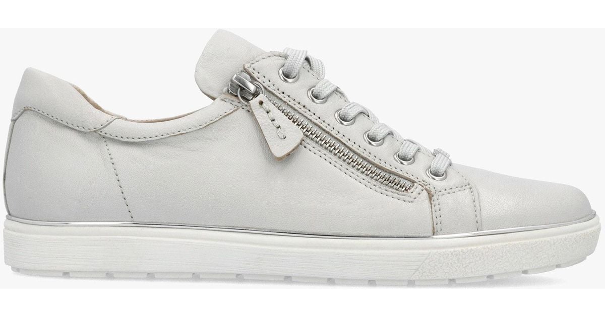 Caprice Grey Leather Side Zip Trainers in White | Lyst