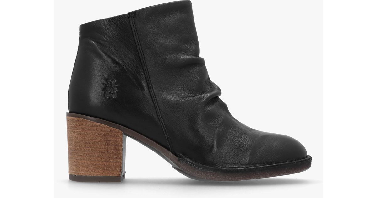 Fly London Bell Black Leather Block Heel Ankle Boots | Lyst