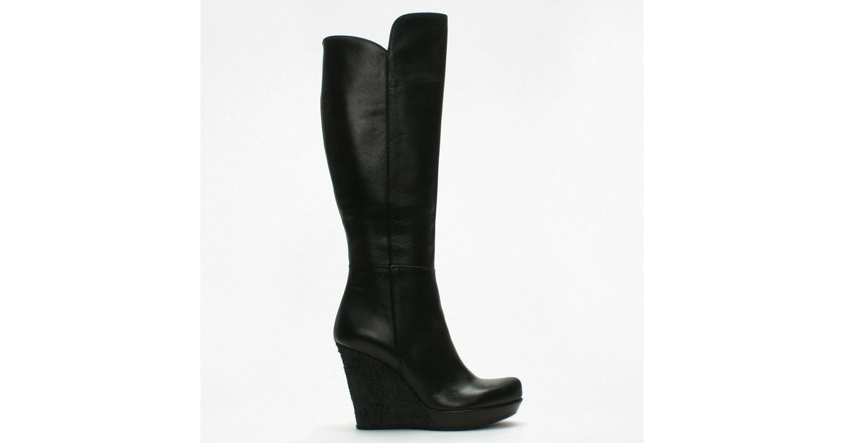 Daniel Wiser Black Leather Knee High Wedge Boots - Save 11% | Lyst UK