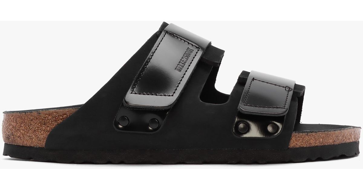 Birkenstock Uji Nubuck Leather Two Bar Mules Leather in Black | Lyst UK
