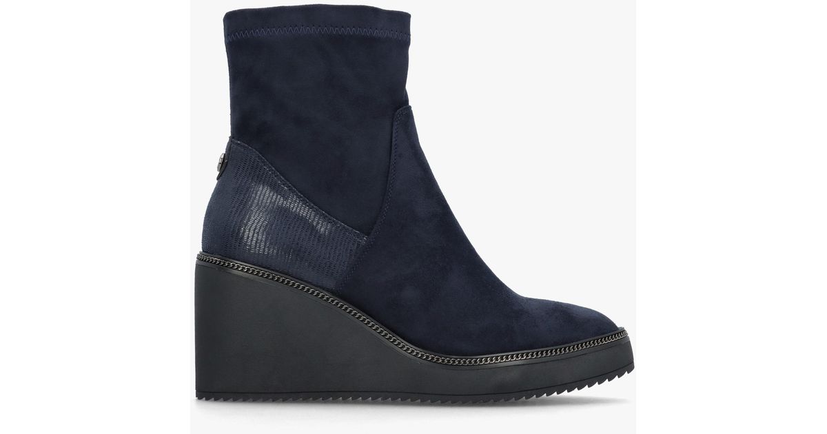 Moda In Pelle Kallie Navy Suedette Wedge Ankle Boots in Blue | Lyst