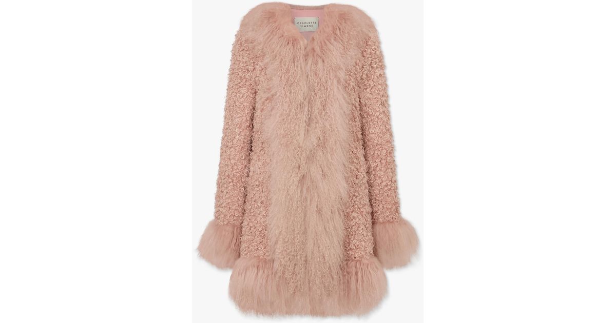 Charlotte Simone Bonnie Pastel Pink Curley Mid-length Coat | Lyst