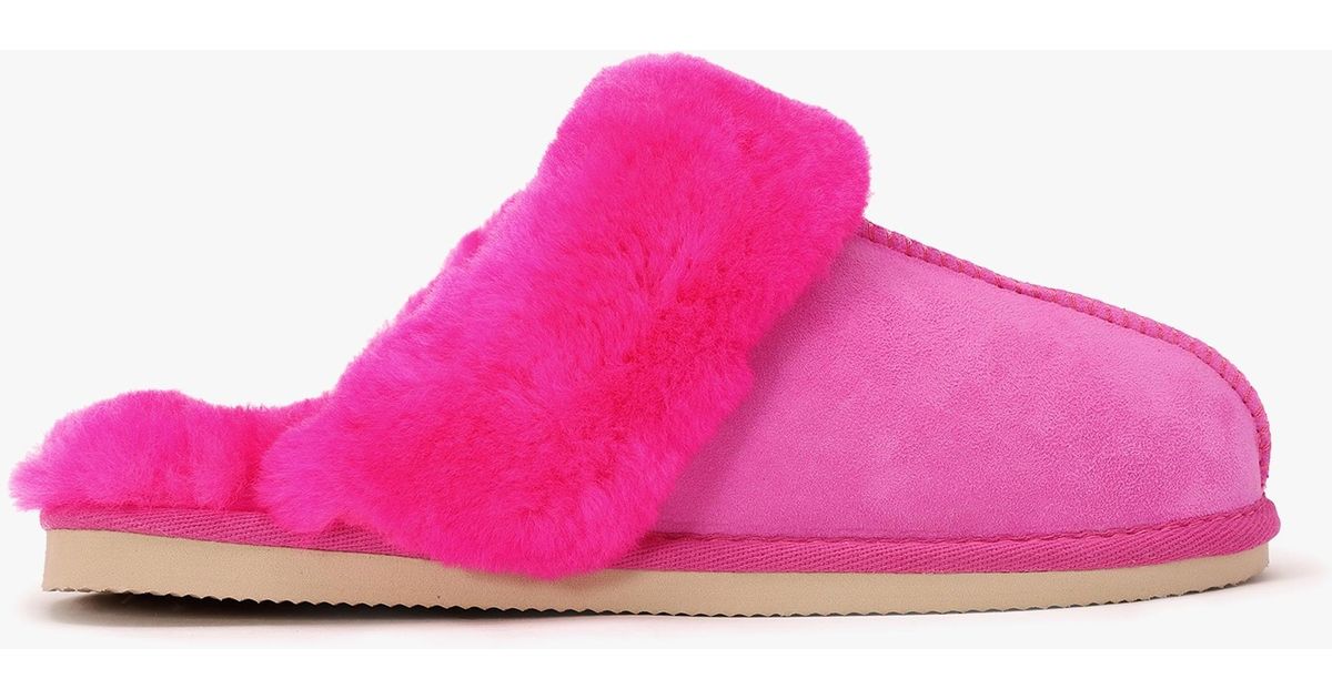 Daniel Shut Bright Fuchsia Sheepskin Twinface Slippers in Pink | Lyst UK