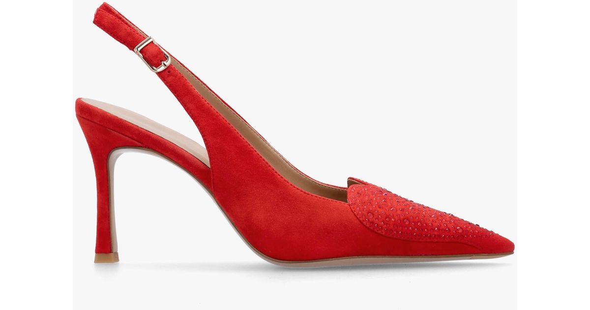 Daniel Elove Red Suede Crystal Heart Toe Cap Heeled Sling Backs | Lyst