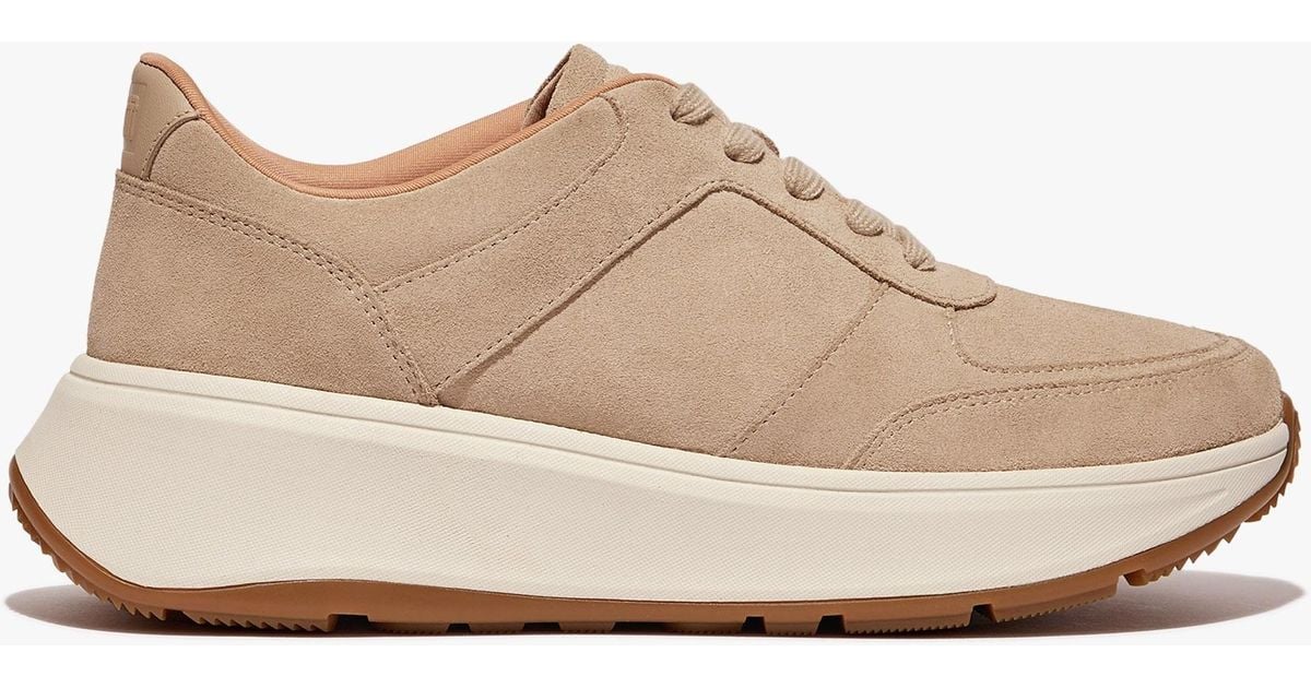 Fitflop F Mode Latte Beige Suede Flatform Trainers in White | Lyst