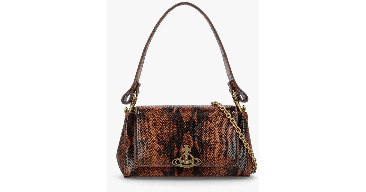 Vivienne Westwood Hazel Medium Embossed Snake Leather Shoulder Bag in Brown | Lyst
