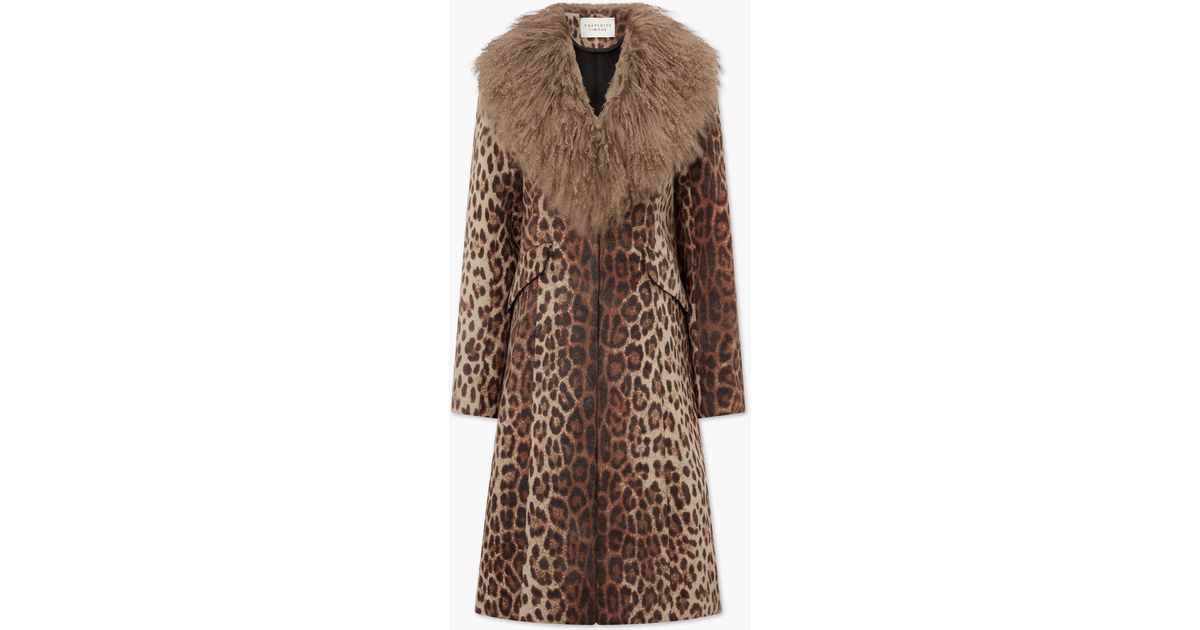 Charlotte Simone Naomi Leopard Print Caramel Longline Coat in Brown | Lyst