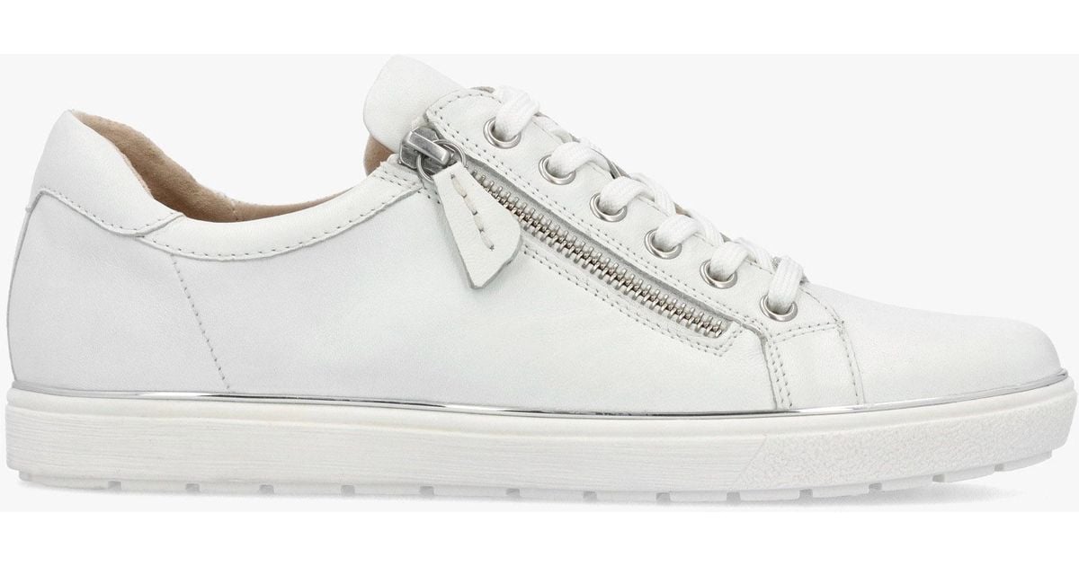 Caprice White Leather Side Zip Trainers | Lyst