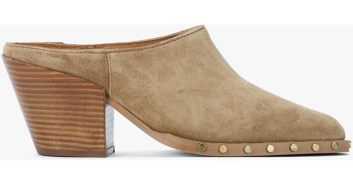 Alpe Antwerp Tan Suede Western Stacked Heel Backless Mules in Brown | Lyst