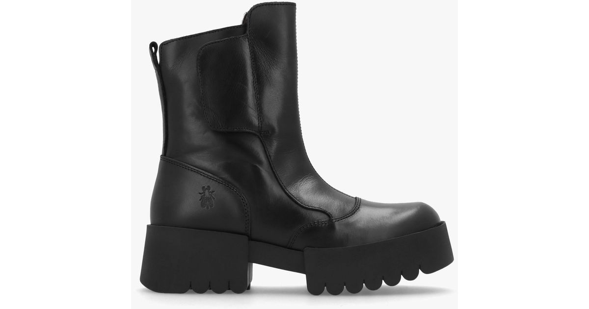 Fly London Egli Black Leather Block Heel Chunky Ankle Boots | Lyst