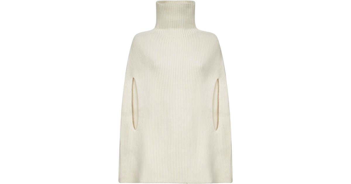 Jil Sander Ecru Wool High-Neck Cape in White | Lyst UK