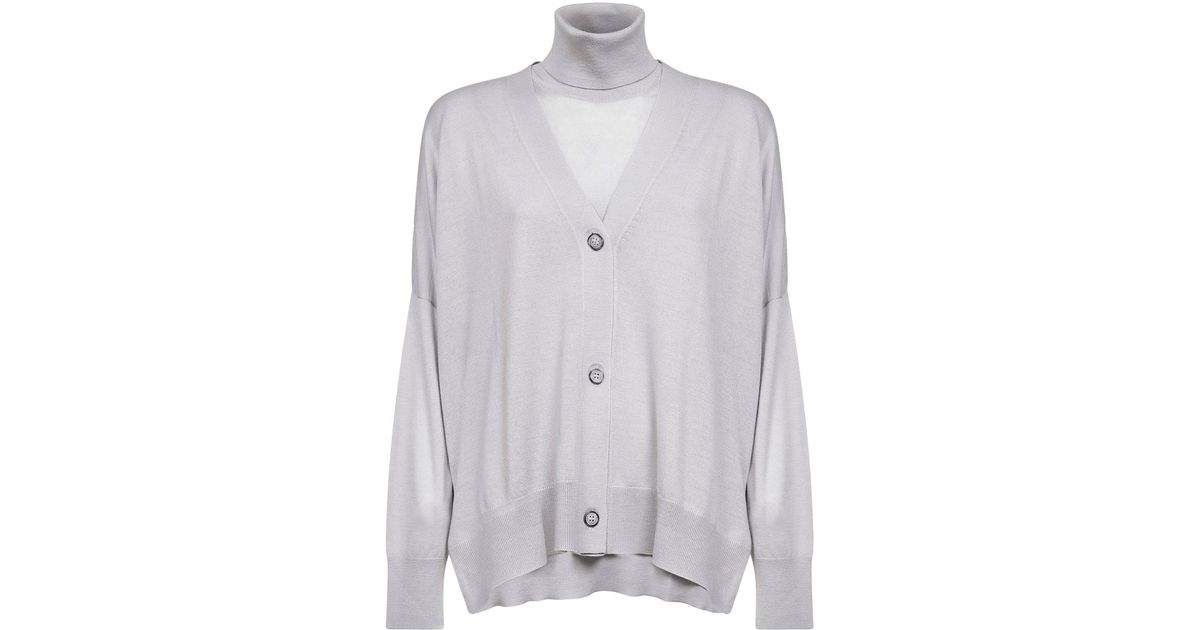 Blanca Vita Virgin Wool Knit Twin Set in Grey | Lyst UK