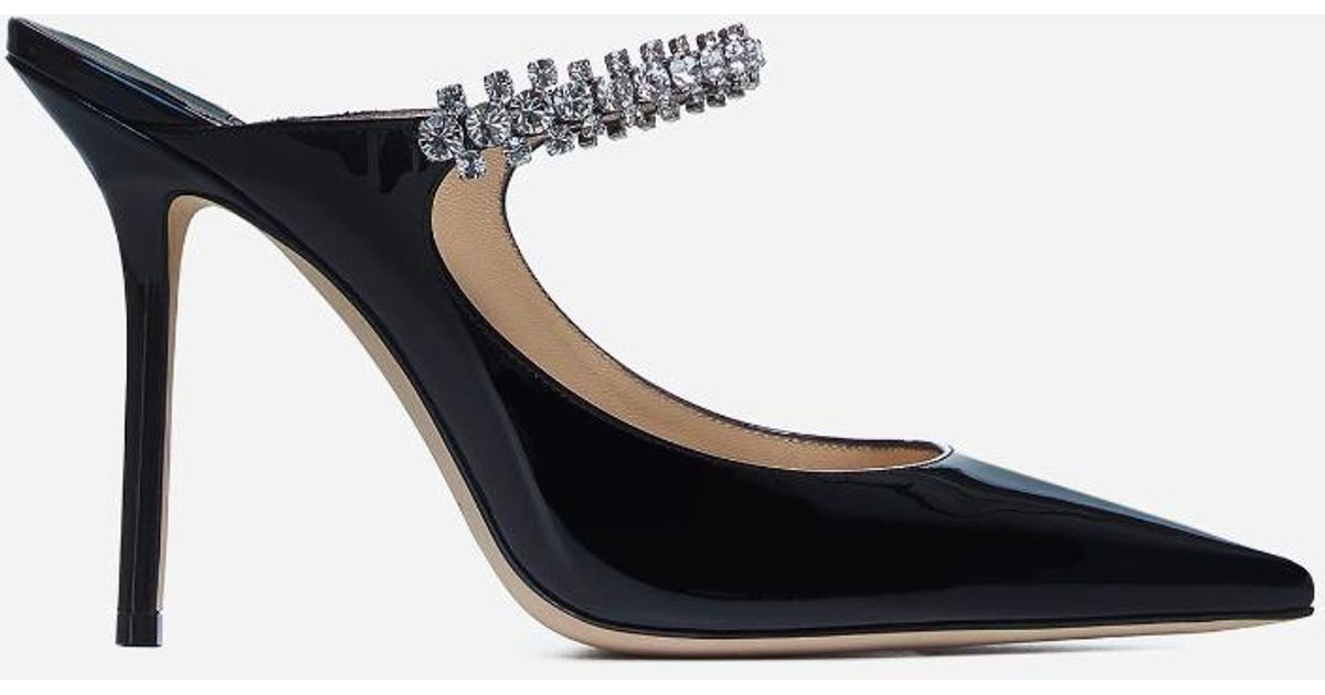 Jimmy Choo Bing 100 Crystals Patent Leather Mules in White | Lyst