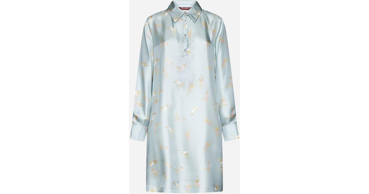 Max Mara Studio Rufo Print Silk Shirt Dress in Blue | Lyst