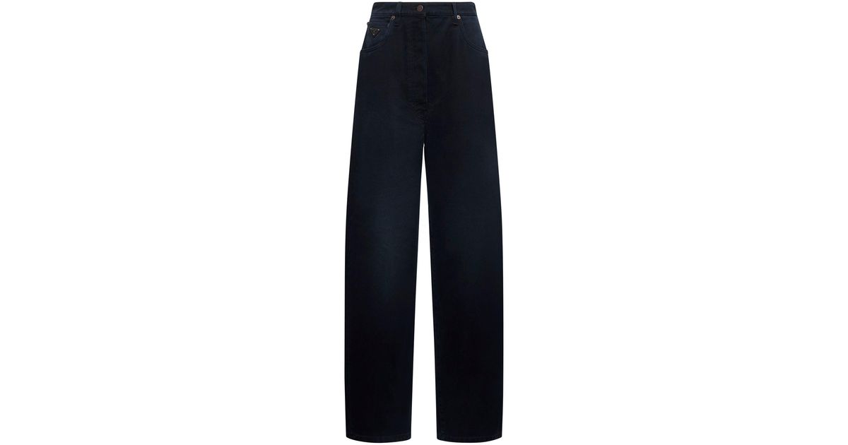 PRADA DENIM Denim Wide Leg Jeans in Blue | Lyst