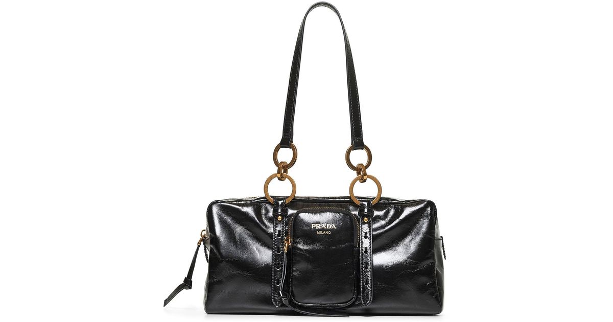 Prada Prada Dangle Medium Bowling Bag in Black | Lyst