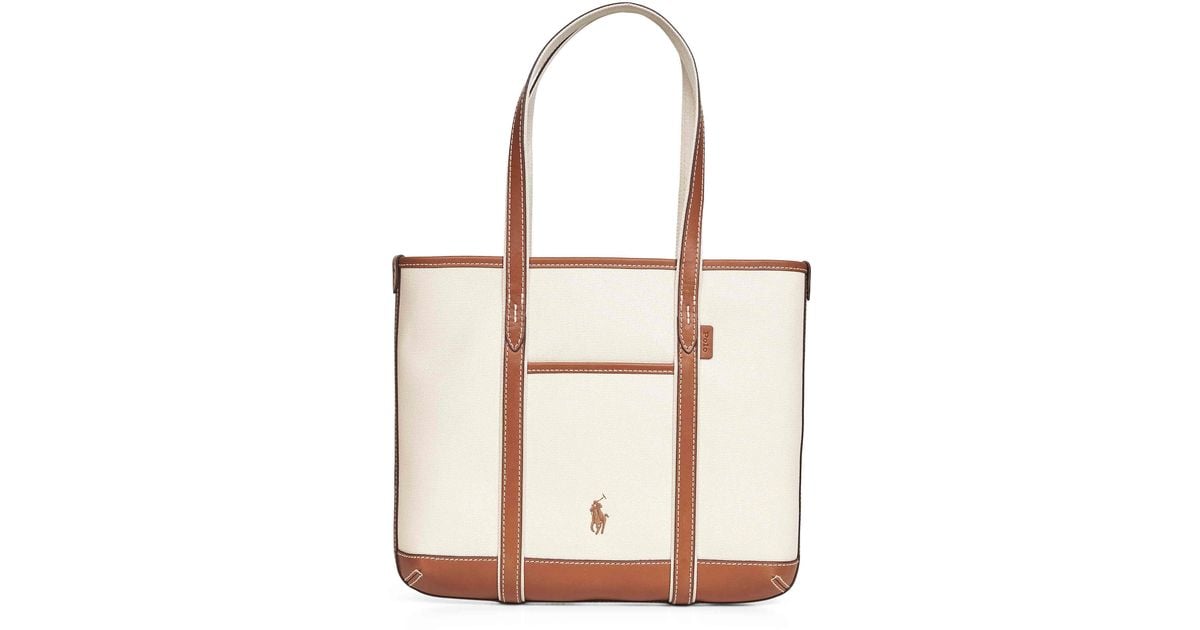 Polo Ralph Lauren Ecru Small Shopper Tote in White | Lyst