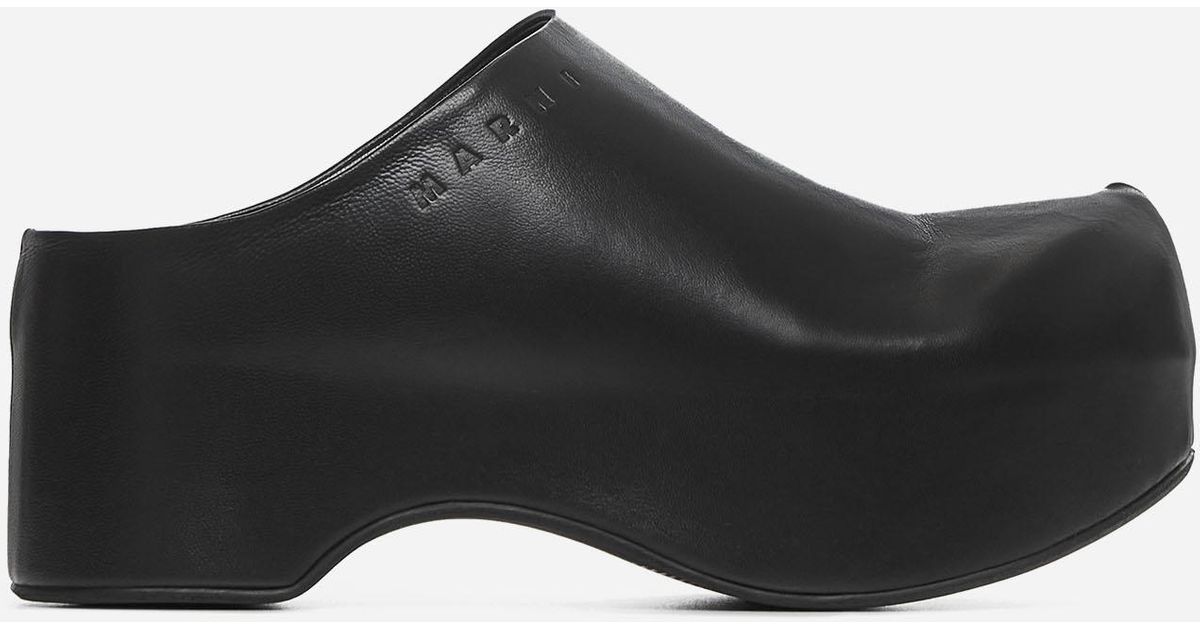 Marni Leather Clog Mules in Black | Lyst