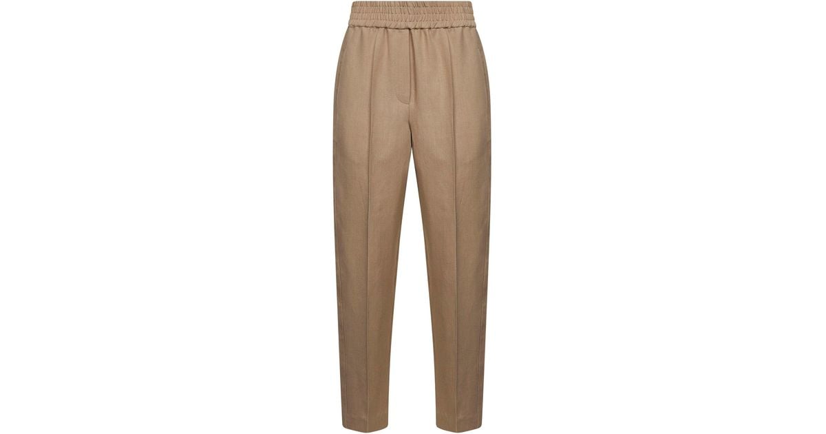 Brunello Cucinelli Light Baggy Pull-Up Trousers in Natural | Lyst UK