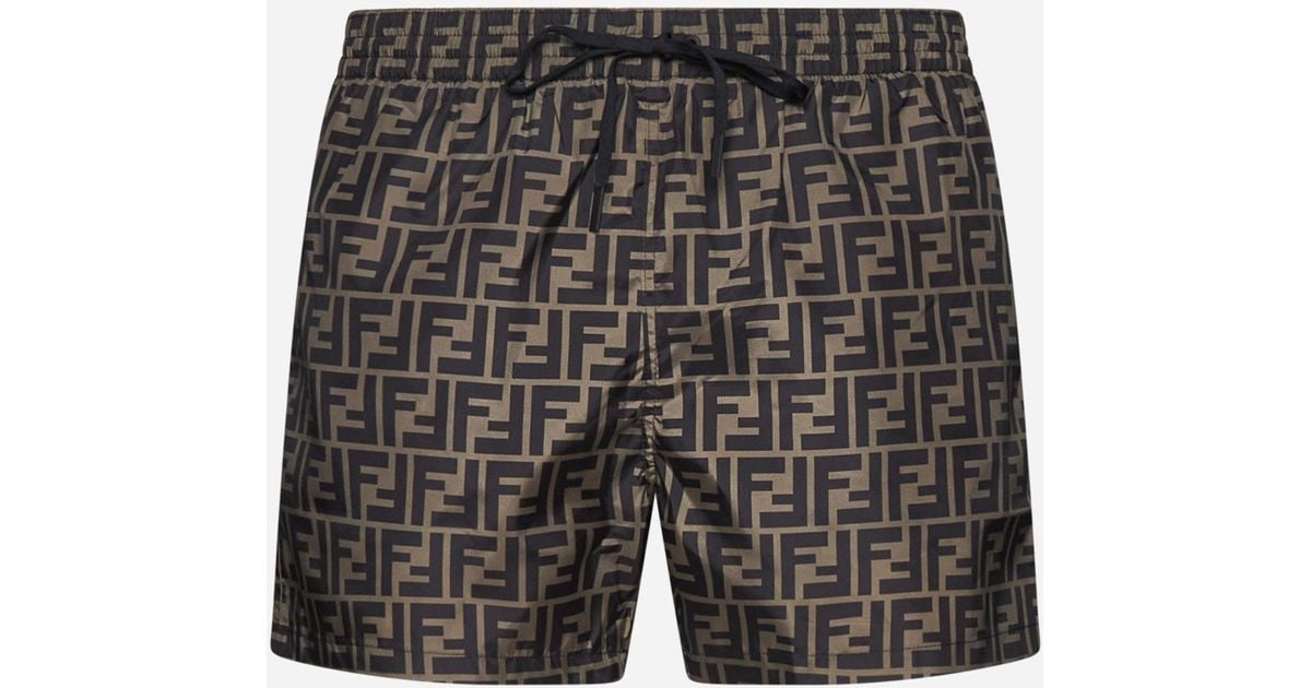 Fendi Ff Logo Nylon Swim Shorts in Gray for Men | Lyst