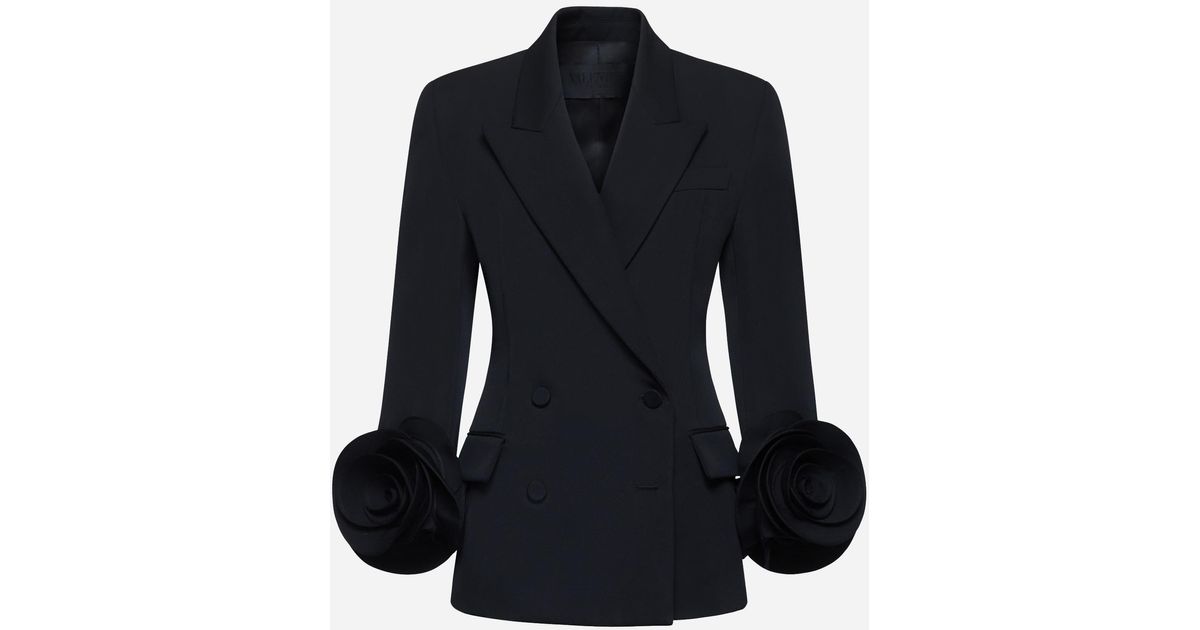 Valentino 3d Roses Wool Blazer in Black | Lyst