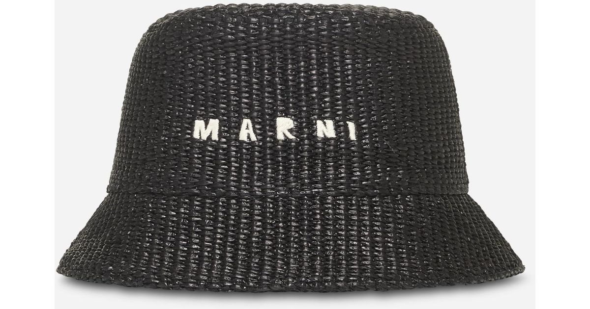 Marni Black Raffia Logo Bucket Hat | Lyst