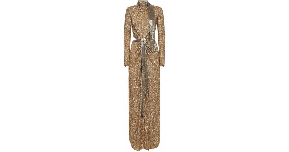 Rabanne Sequins And Metallic Mesh Long Dress in Natural | Lyst UK