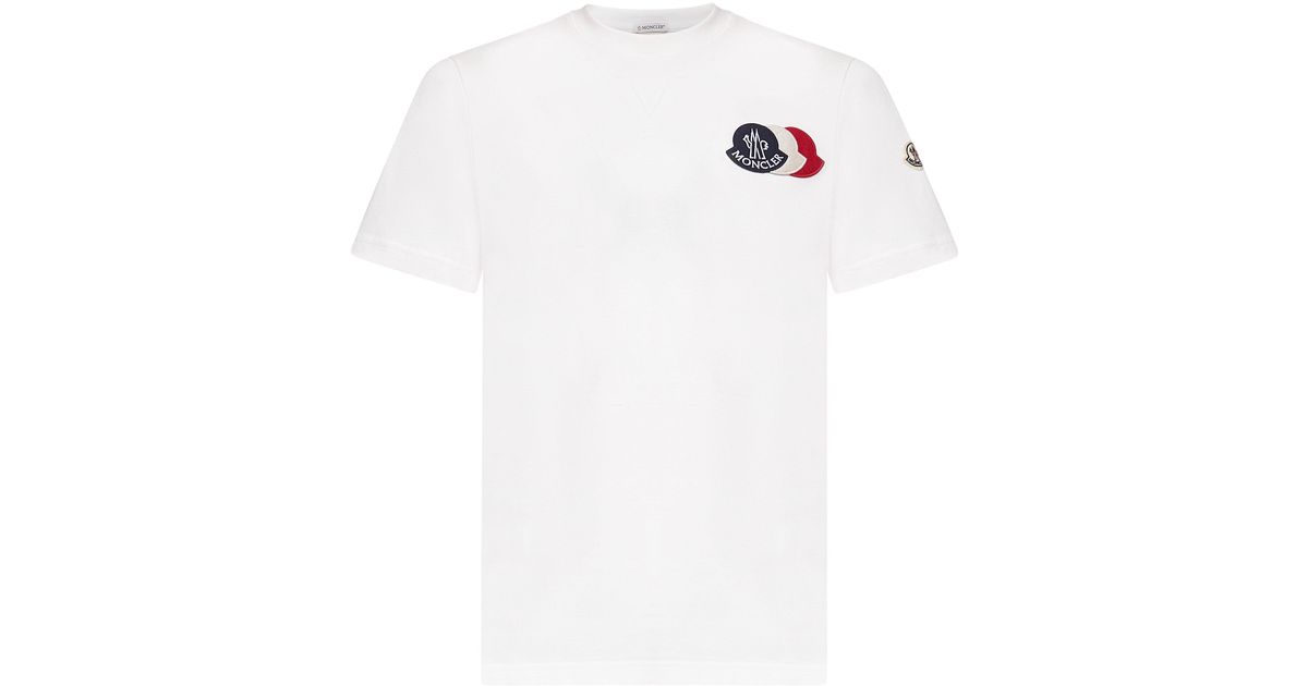 Moncler Cotton Tricolour Logo T-Shirt in White for Men | Lyst UK