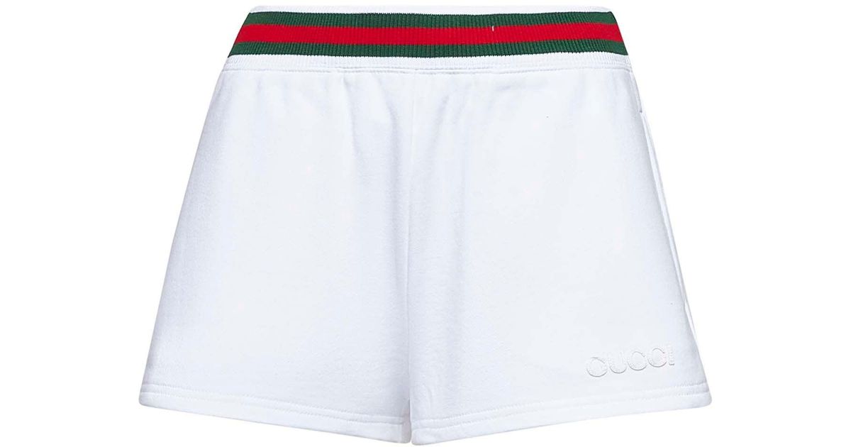 Gucci Cotton Jersey Web Shorts in White | Lyst
