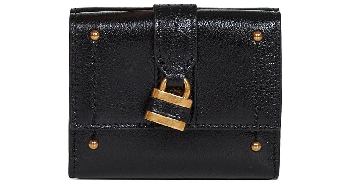 Chloé Paddington Mini Tri-Fold Wallet in Black | Lyst UK