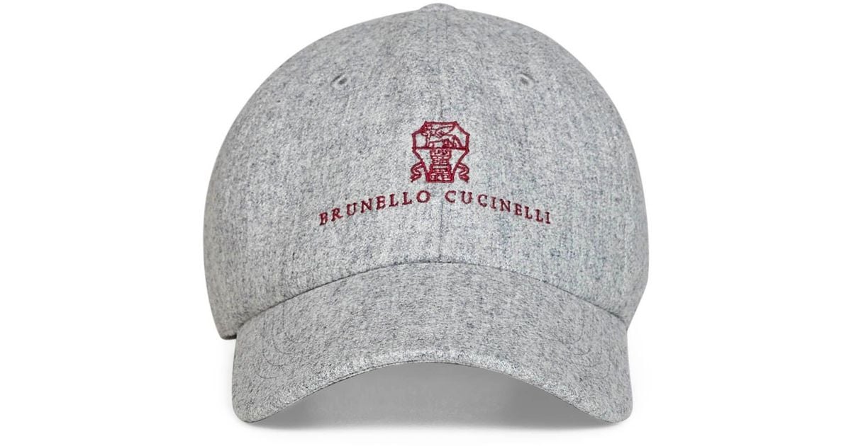 Brunello Cucinelli Pearl Flannel Embroidered Baseball Cap in Grey for ...