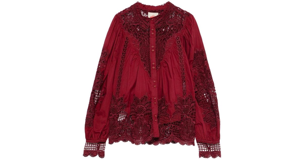 FARM Rio Button-Fastening Crochet-Lace Top in Red | Lyst