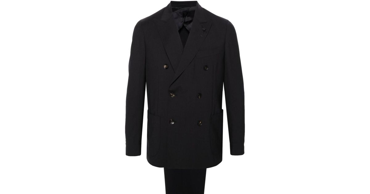 Lardini Double-Breasted Wool Suit in Black for Men | Lyst