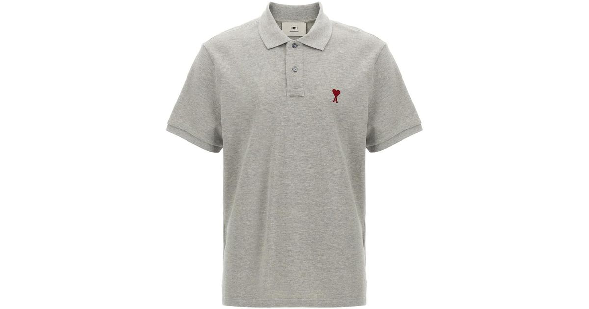 Ami Paris 'Ami De Coeur' Polo Shirt in Gray for Men | Lyst