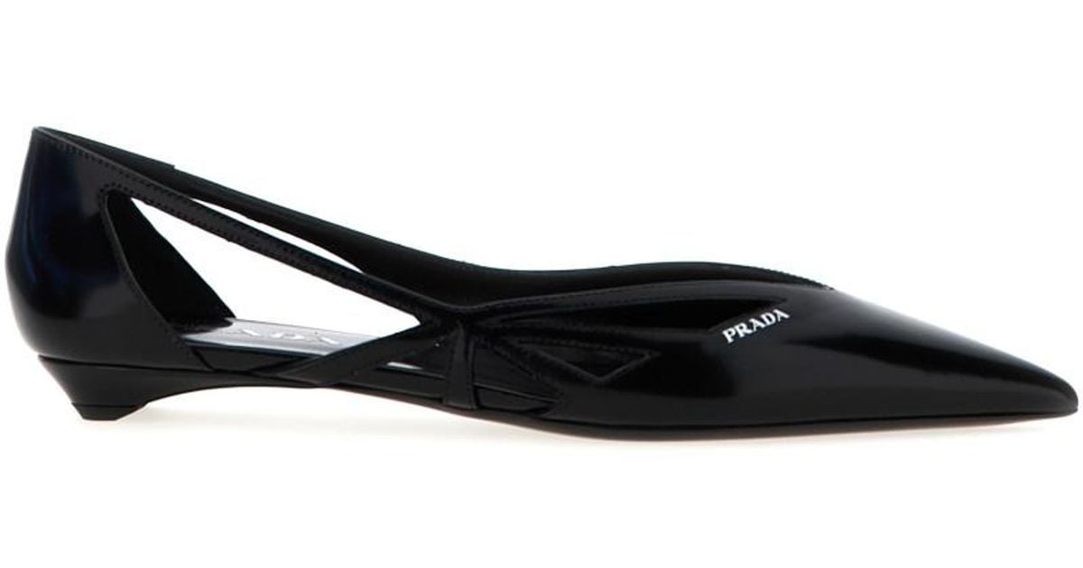 Prada Cut Out Ballet Flats in Black | Lyst