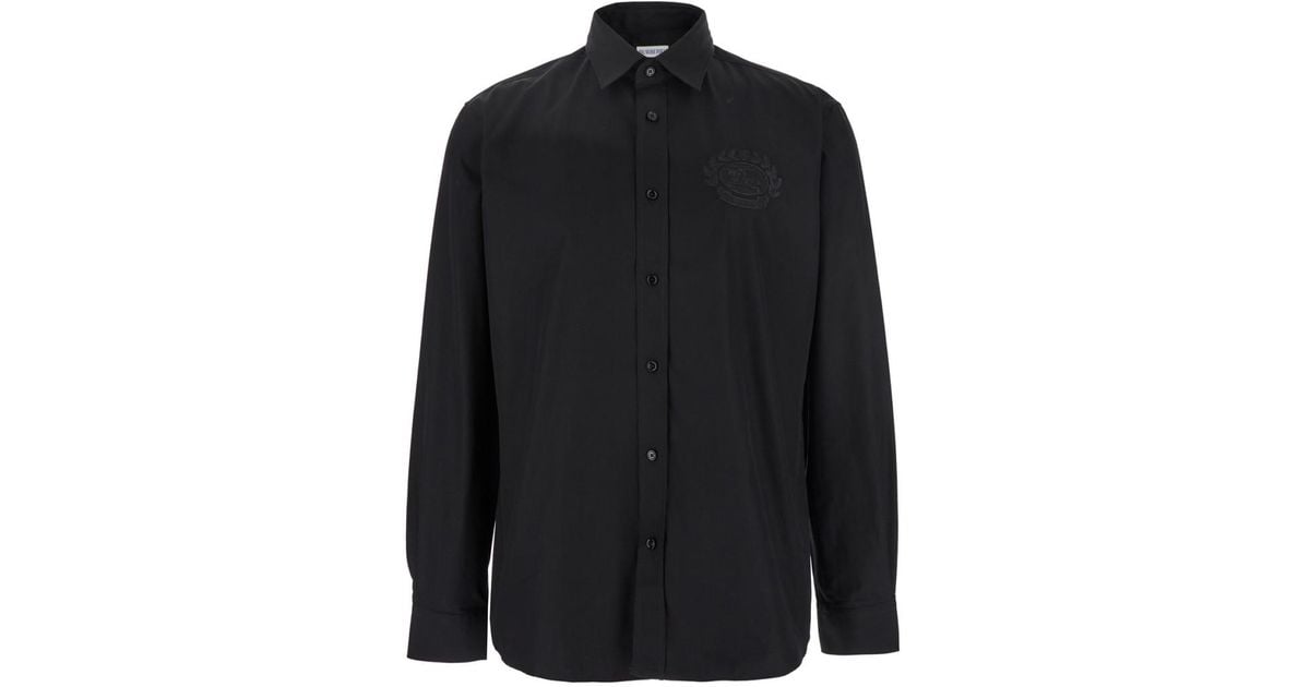 Burberry Logo Embroidery Shirt in Black for Men | Lyst