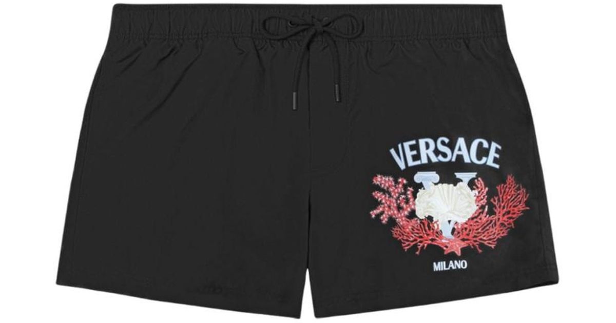 Versace Swim Shorts With Front Print And Logo in Black for Men | Lyst