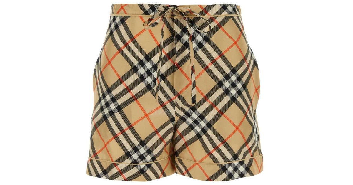Burberry Check-Print Silk Shorts in Metallic | Lyst
