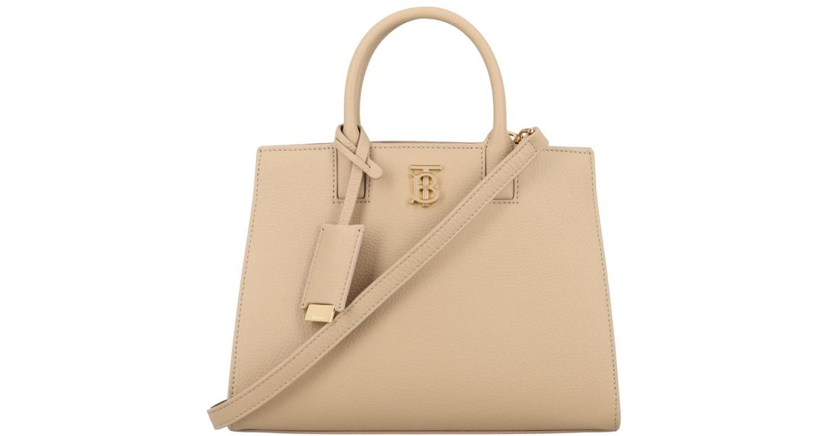 Burberry Frances Leather Satchel Bag in Natural | Lyst