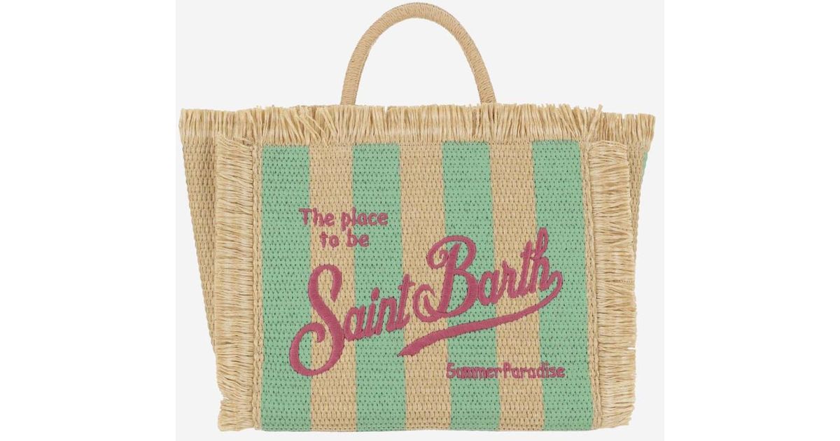 Mc2 Saint Barth Synthetic Straw Satchel Fringe Bag in Green | Lyst