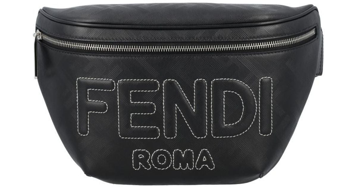 Fendi Embossed Leather Crossbody Bag in Black for Men | Lyst