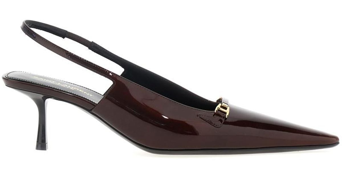 Saint Laurent Patent Carine Slingback Heels in Brown | Lyst