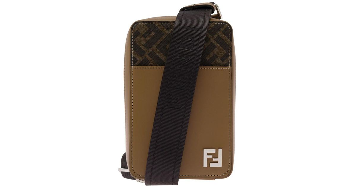 Fendi FF Jacquard Canvas Crossbody in Black for Men | Lyst