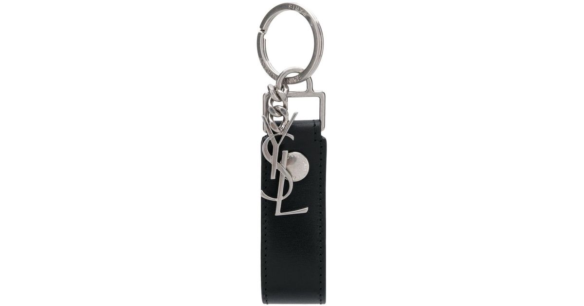 Saint Laurent Monogram Leather Keyring in Black for Men | Lyst