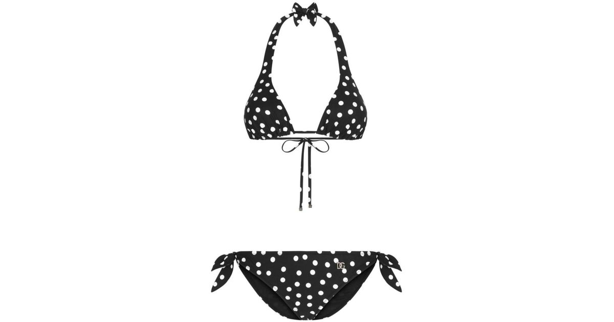 Dolce And Gabbana Polka Dot Bikini Set In Black Lyst